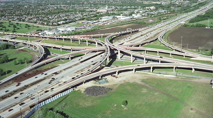 Dallas North Tollway at Bush Turnpike aerial views